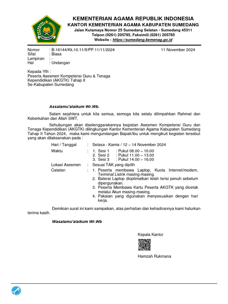 Surat Undangan Peserta Akg Tahap 2 | PDF