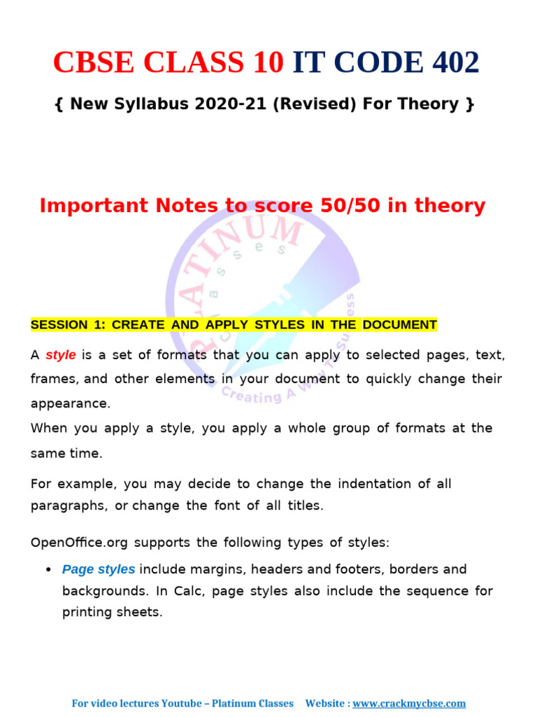 Unit 1 Digital Documentation Class 10 IT CODE 402 | PDF | Page Layout ...