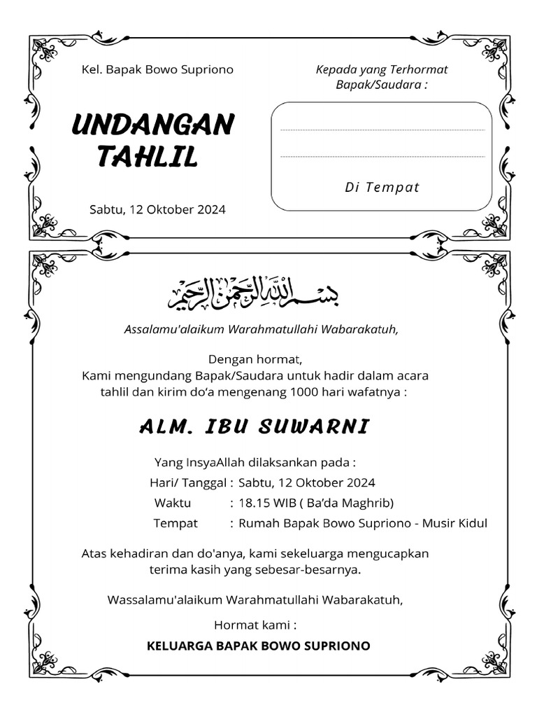 Undangan Tahlil | PDF