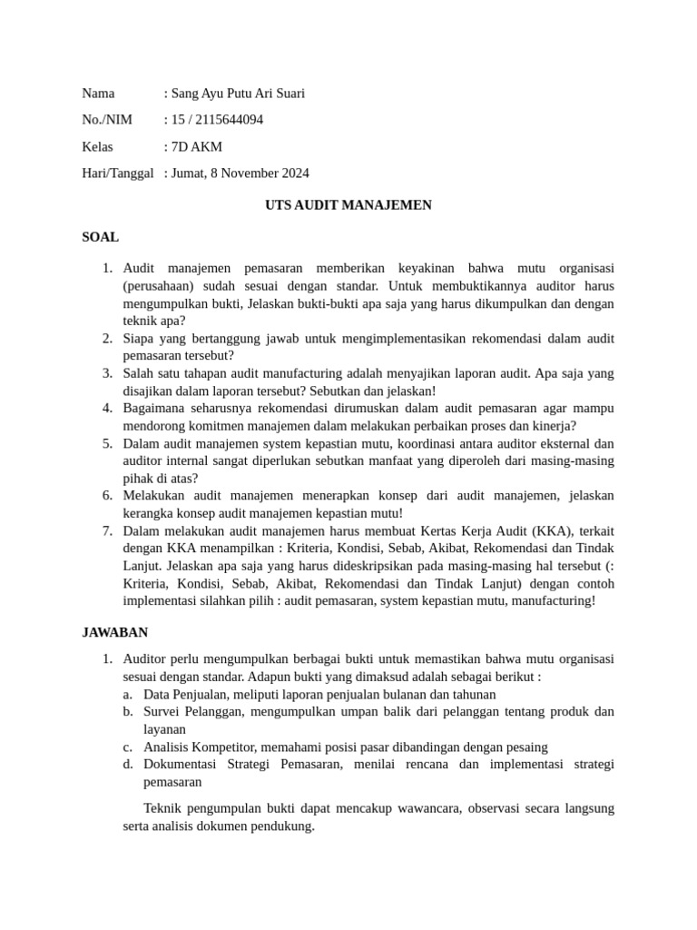 Uts Audit Manajemen | PDF | Bisnis