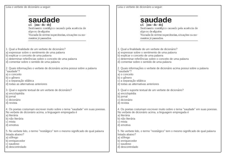 Atividade Verbete de Dicionario | PDF | Palavra | Dicionário