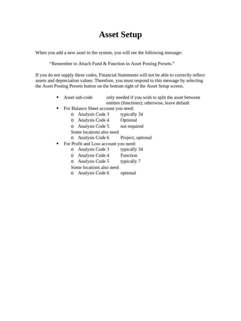 Asset Setup and Posting Presets Guide | PDF