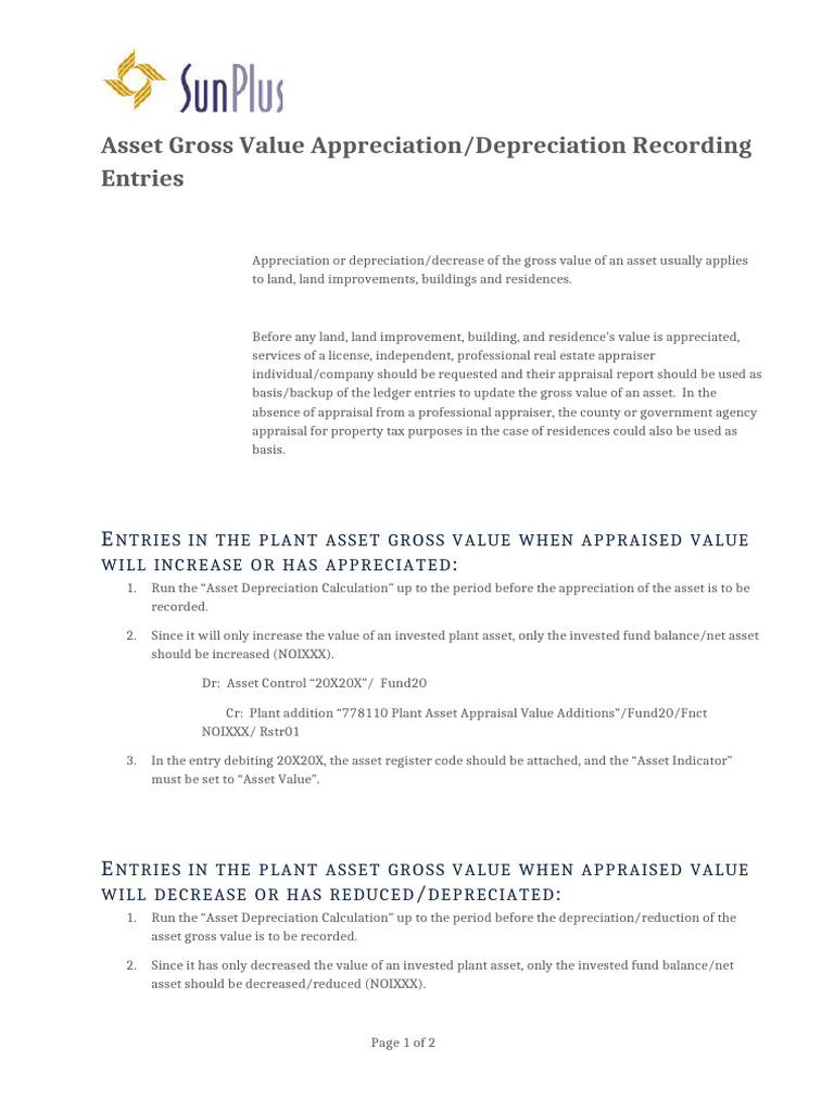 Asset Appreciation Record Entries | PDF | Depreciation | Real Estate ...
