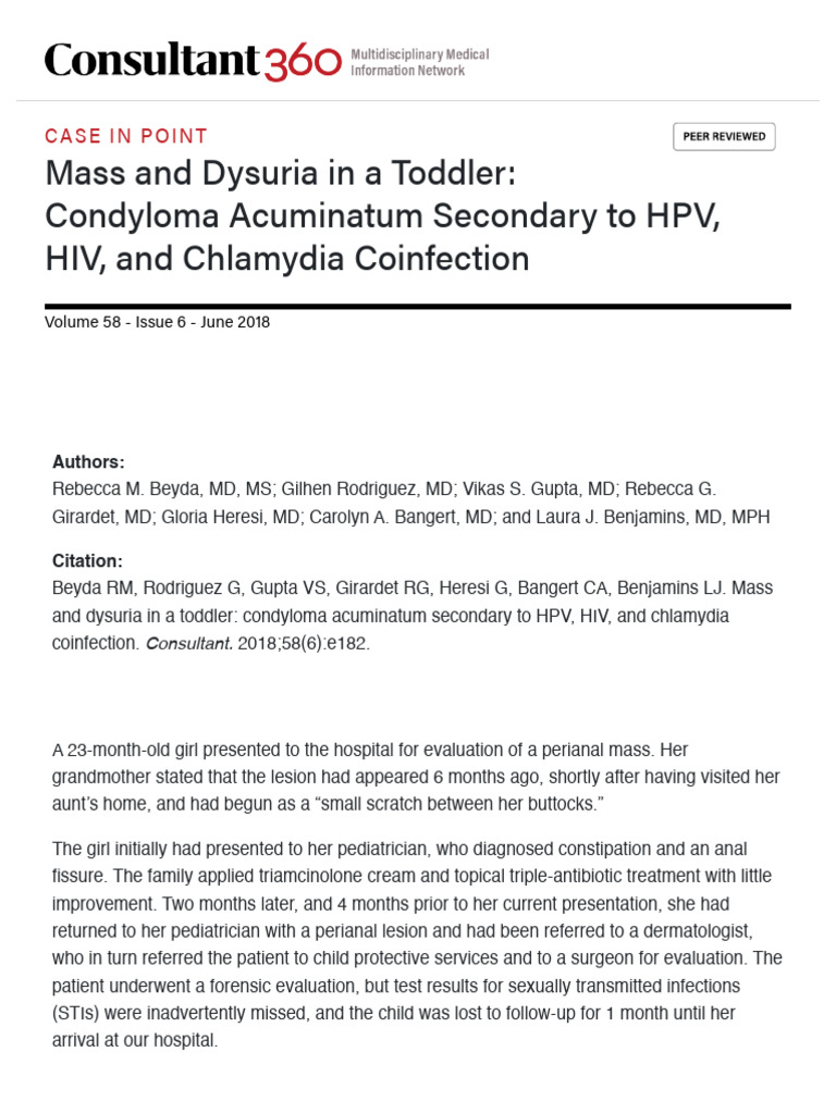 1806CON - CP - Mass and Dysuria in A Toddler - Condylom... Chlamydia ...