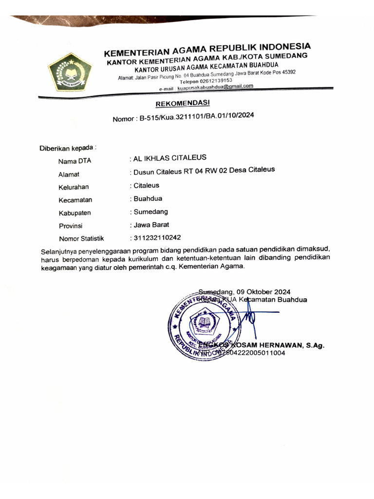 Rekomendasi KUA Al Ikhlas Citaleus | PDF