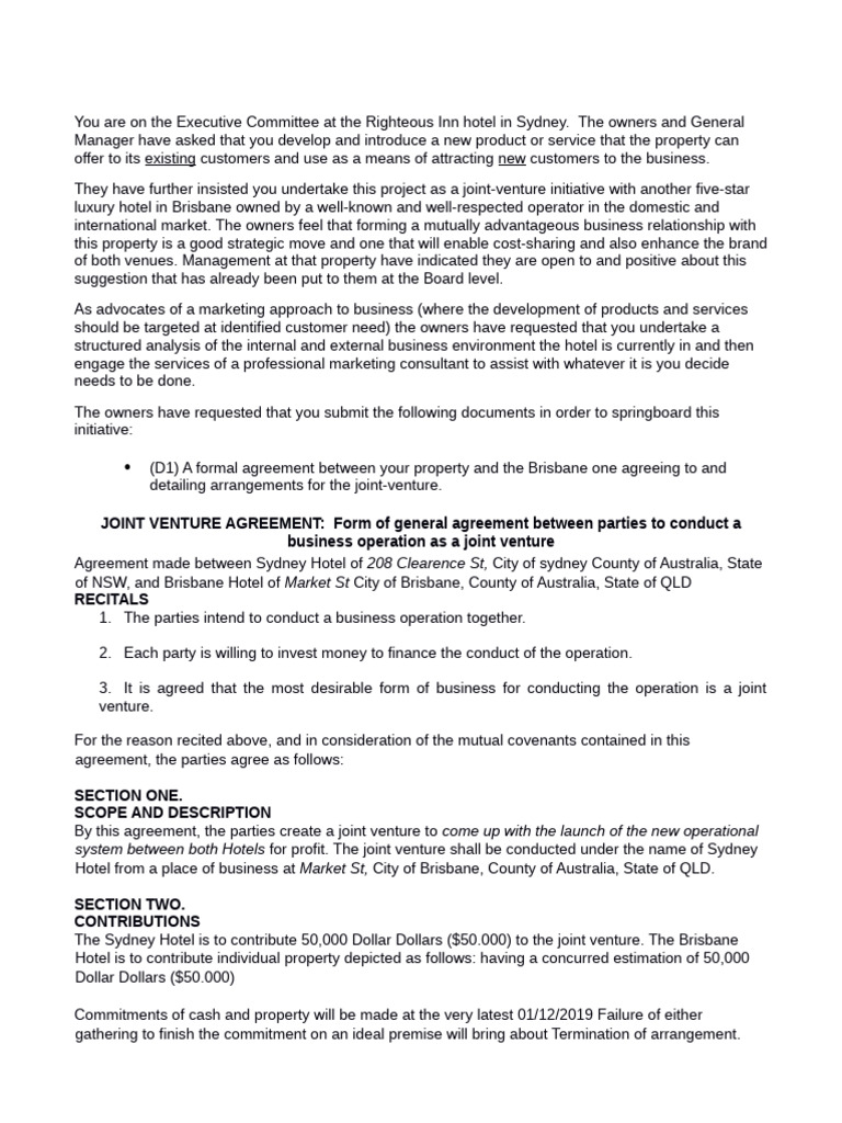 Joint Venture Agreement for Hotels | PDF | Negotiation | Net Income