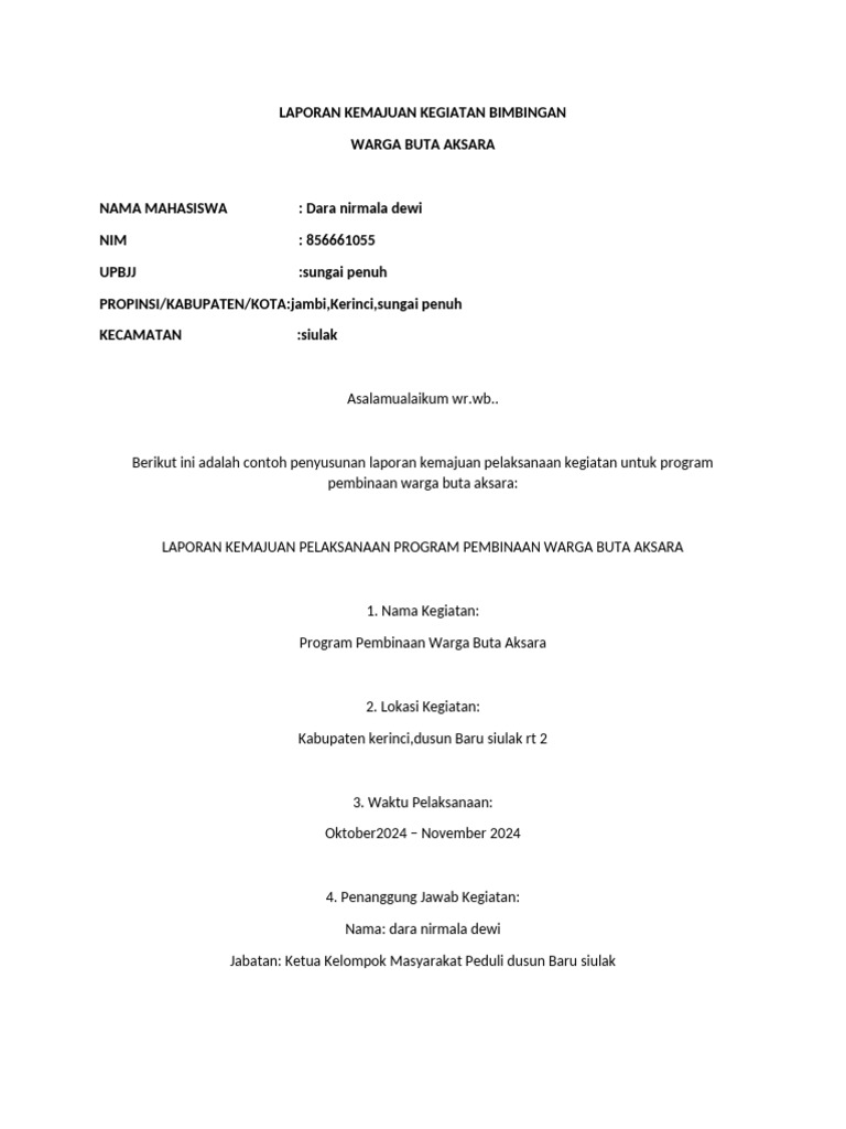 Format Laporan Kemajuan Kegiatan Bimbingan | PDF | Karier & Perkembangan