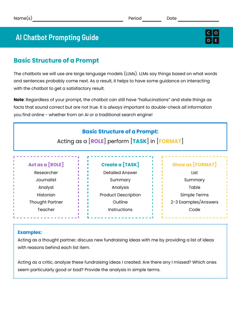 AI Chatbot Prompting Guide - Handout | PDF | Learning | Human Communication