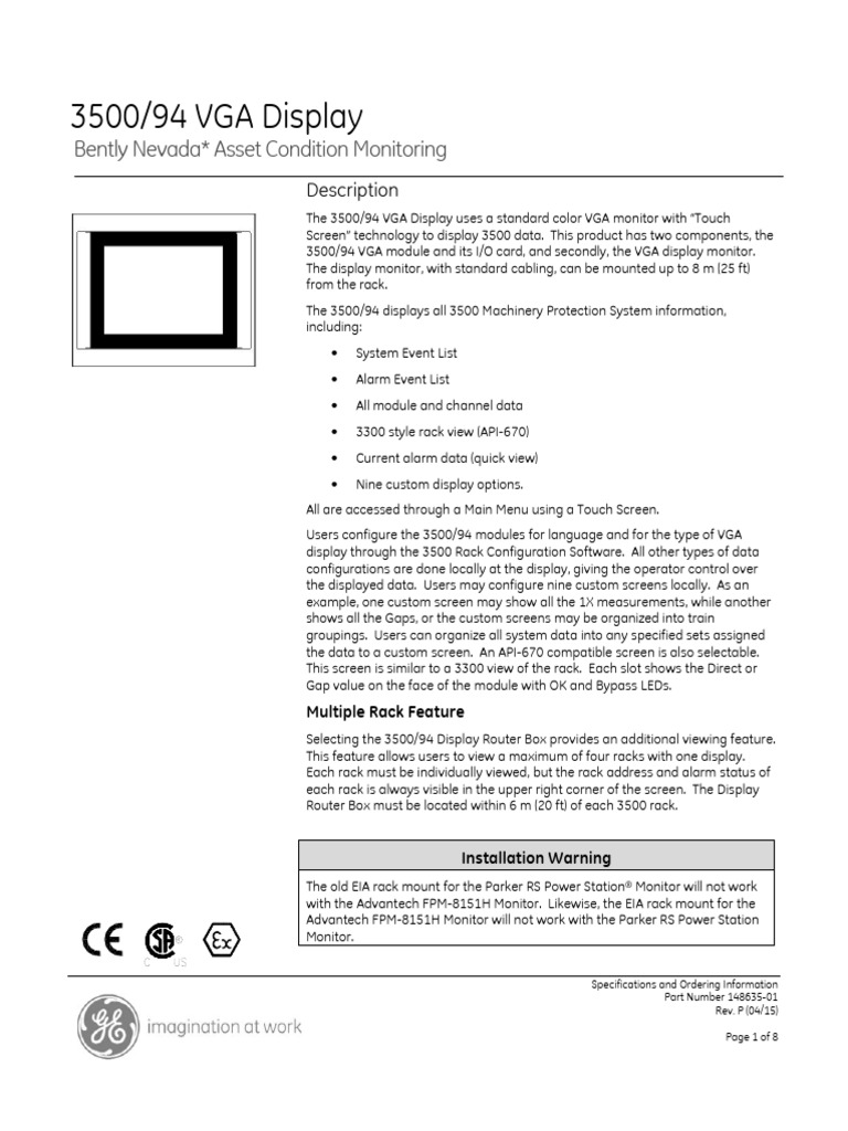 Bently Nevada 3500/94 145988-01 | PDF | Computer Monitor | Computing