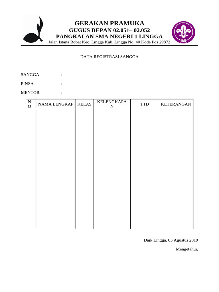 Registrasi Sangga Peserta | PDF