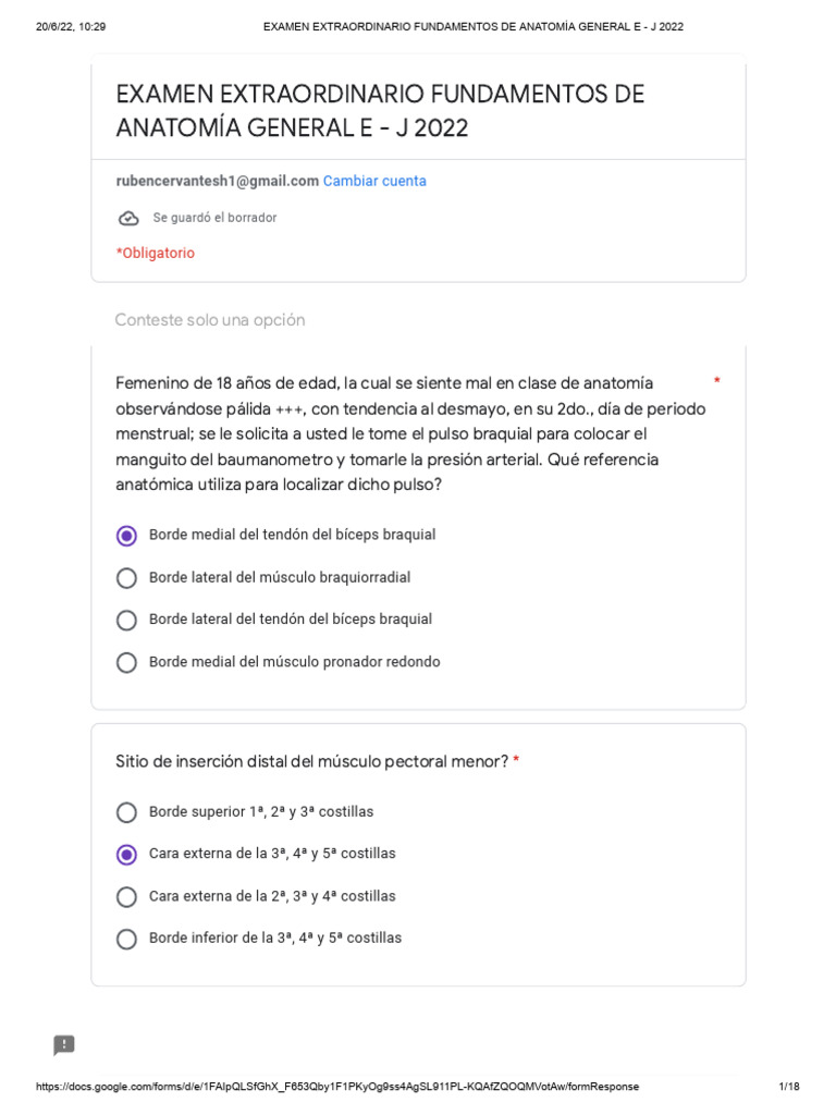 Examen Extraordinario Fundamentos de Anatomía General e - J 2022 | PDF | Pie | Anatomía humana