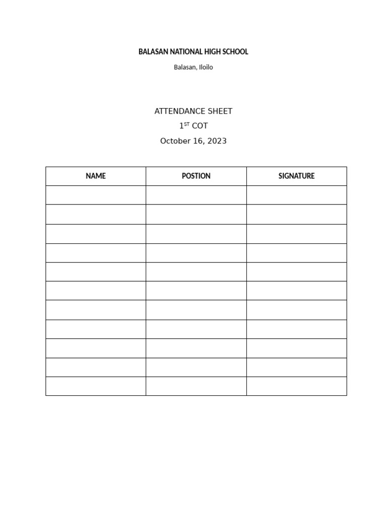 Cot Attendance | PDF