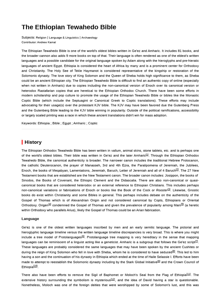 Ethiopian Tewahedo Bible Overview | PDF | Biblical Canon | Bible