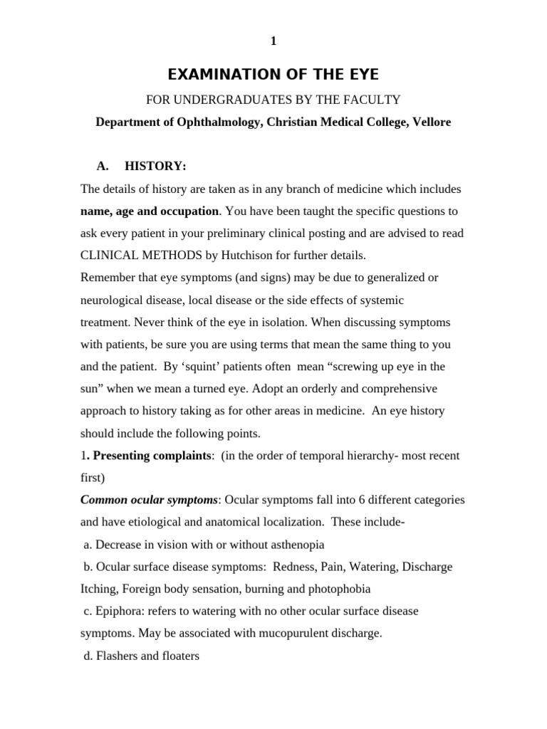 Examination of The Eye Final | PDF | Human Eye | Facial Features