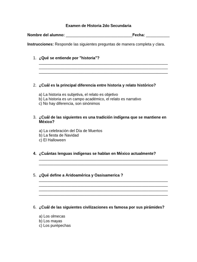 Examen de Historia 2do Sec | PDF