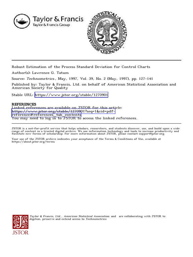 Robust Standard Deviation Estimation for Control Charts | PDF | Estimator | Outlier