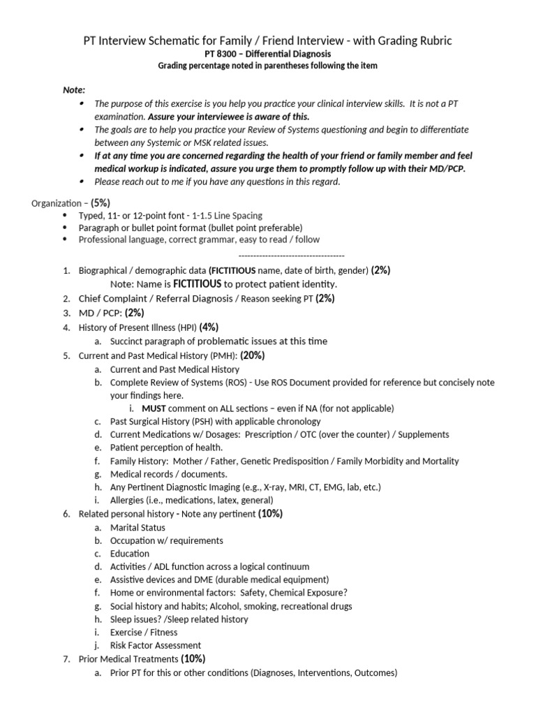 PT Interview Schematic For Family-Friend Interview - Updated - With ...