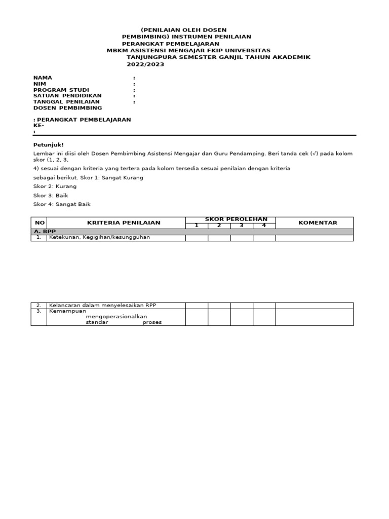 Penilaian Oleh Dosen Pembimbing | PDF | Karier & Perkembangan