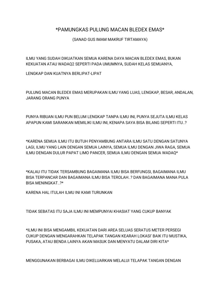 Ilmu Pamungkas Pulung Macan Bledex | PDF