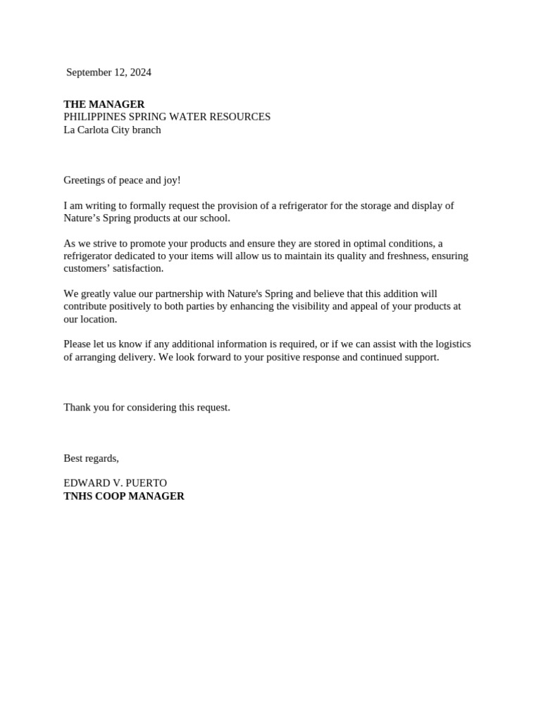Request for Refrigerator Provision | PDF