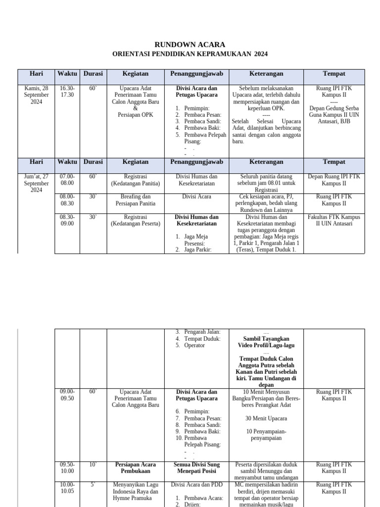 Rundown Acara Opk 2024 Geh | PDF