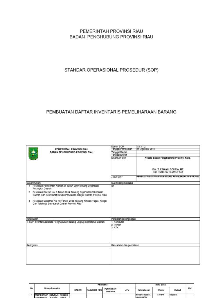 Sop Pemeliharaan Barang | PDF