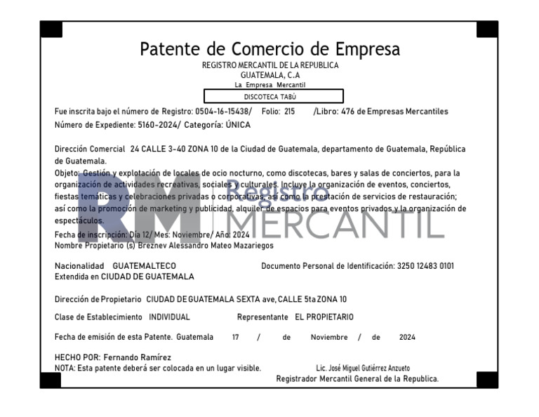 Patente de Comercio de Empresa | PDF