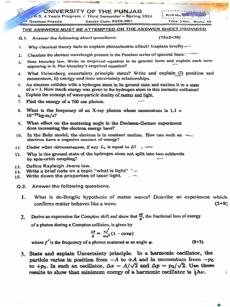 Quantum Physics Past Papers Download | PDF | Technology & Engineering