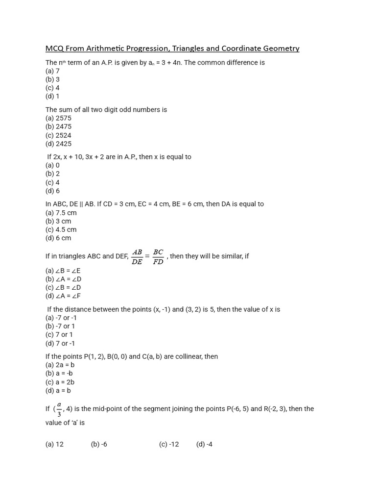 MCQ From Arithmetic Progression | PDF