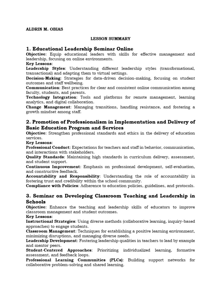 LESSON SUMMARY OBIAS | PDF | Leadership | Teachers