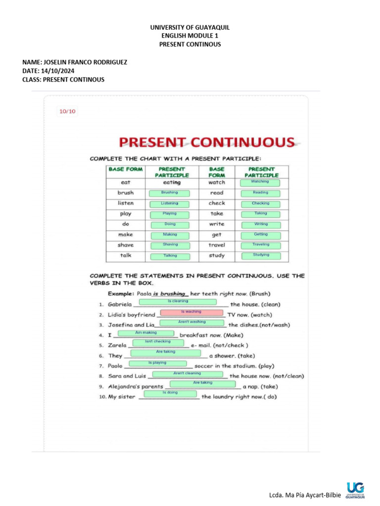 Present Continuous English Module 1 | PDF