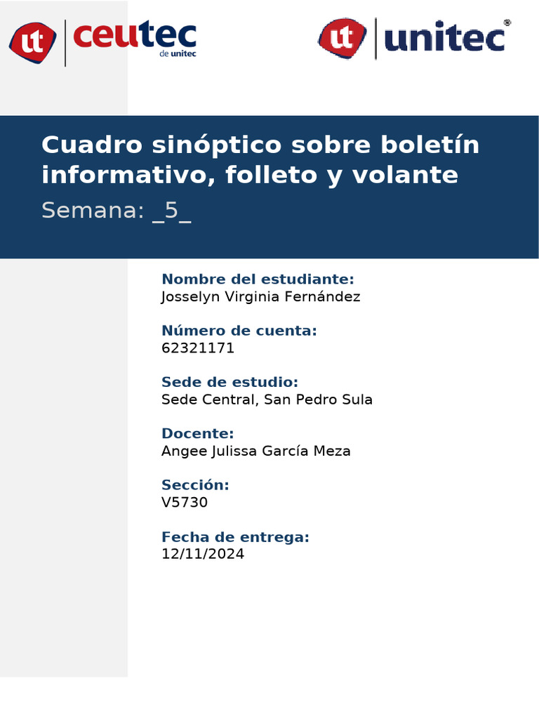Cuadro Sinóptico Sobre Boletín Informativo, Folleto y Volante | PDF ...