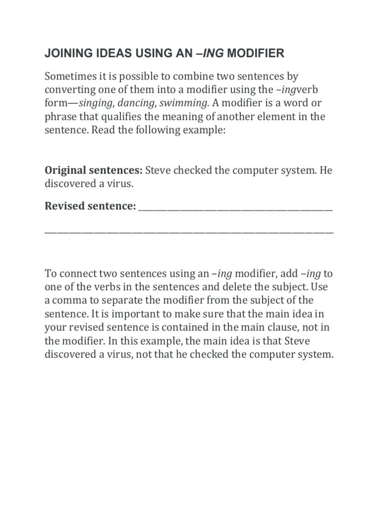 Sentence Combining Tasks | PDF | Verb | Subject (Grammar)