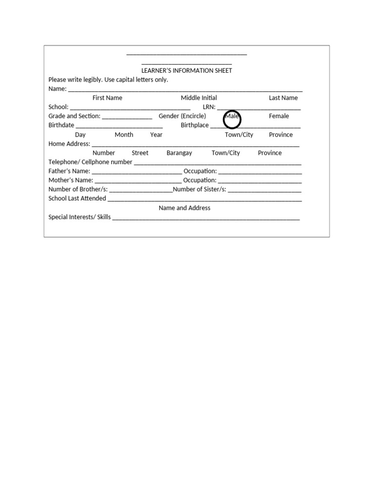 Learners Information Sheet | PDF