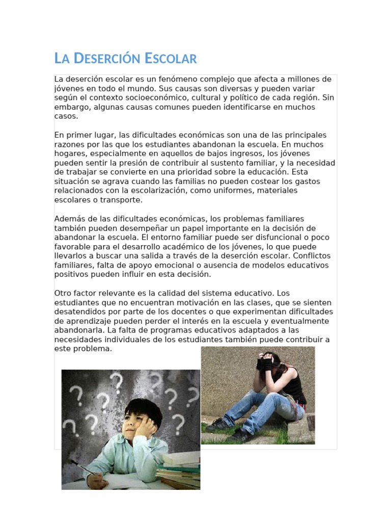 Causas y Consecuencias de la Deserción Escolar | PDF | Desempleo | Escuelas