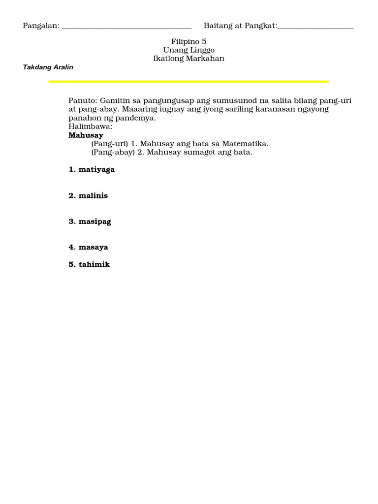 Takdang Aralin Week1 QTR 3 | PDF