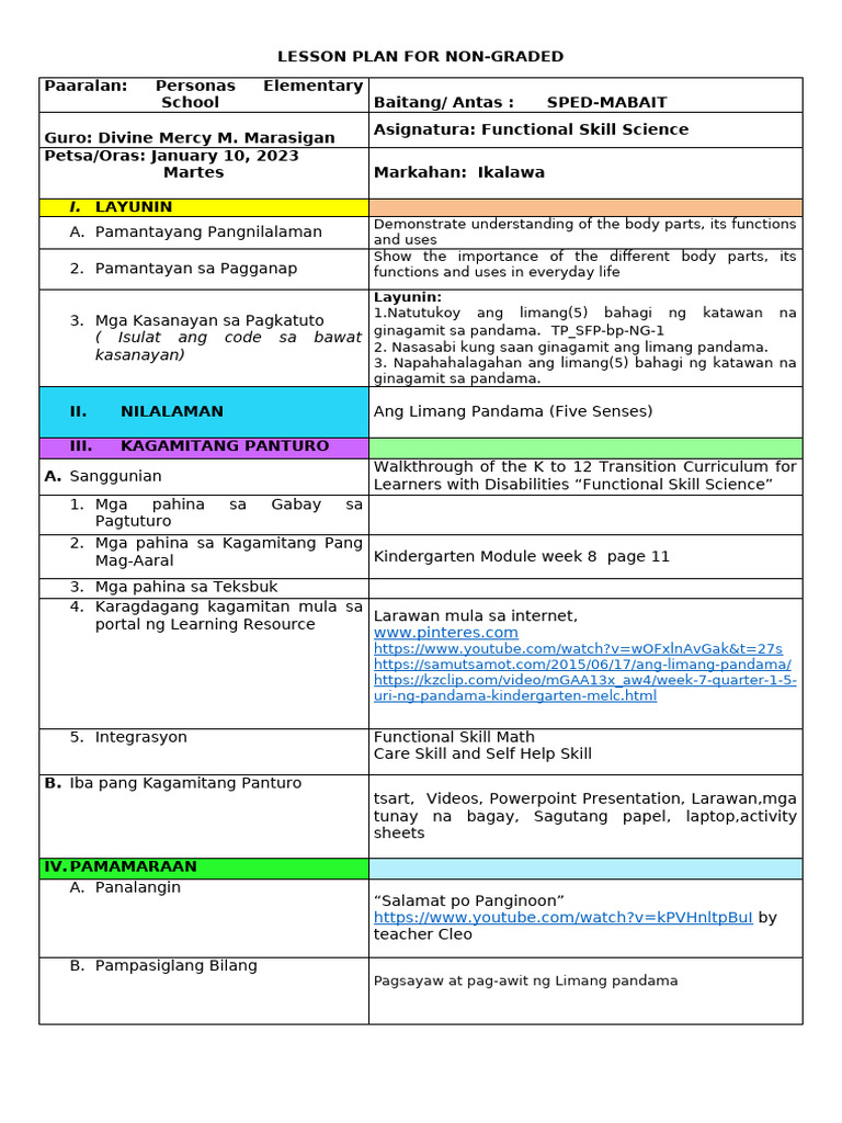 LESSON PLAN FOR SPED Cot | PDF