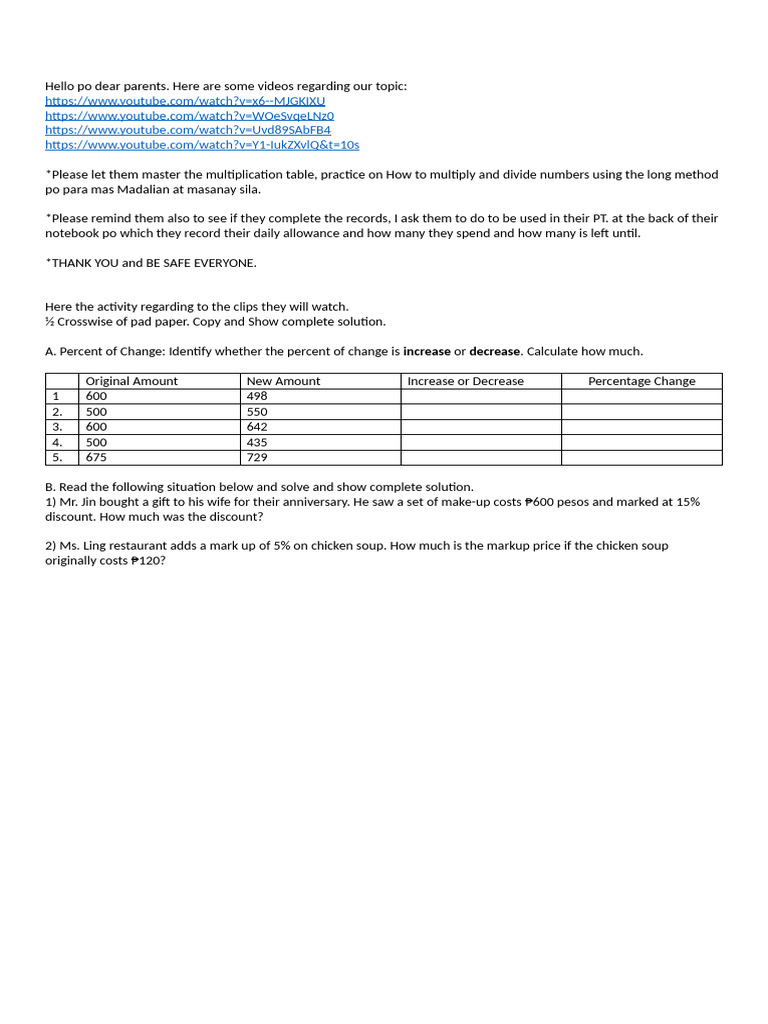 MATH 6 Clips Link and Reminders | PDF