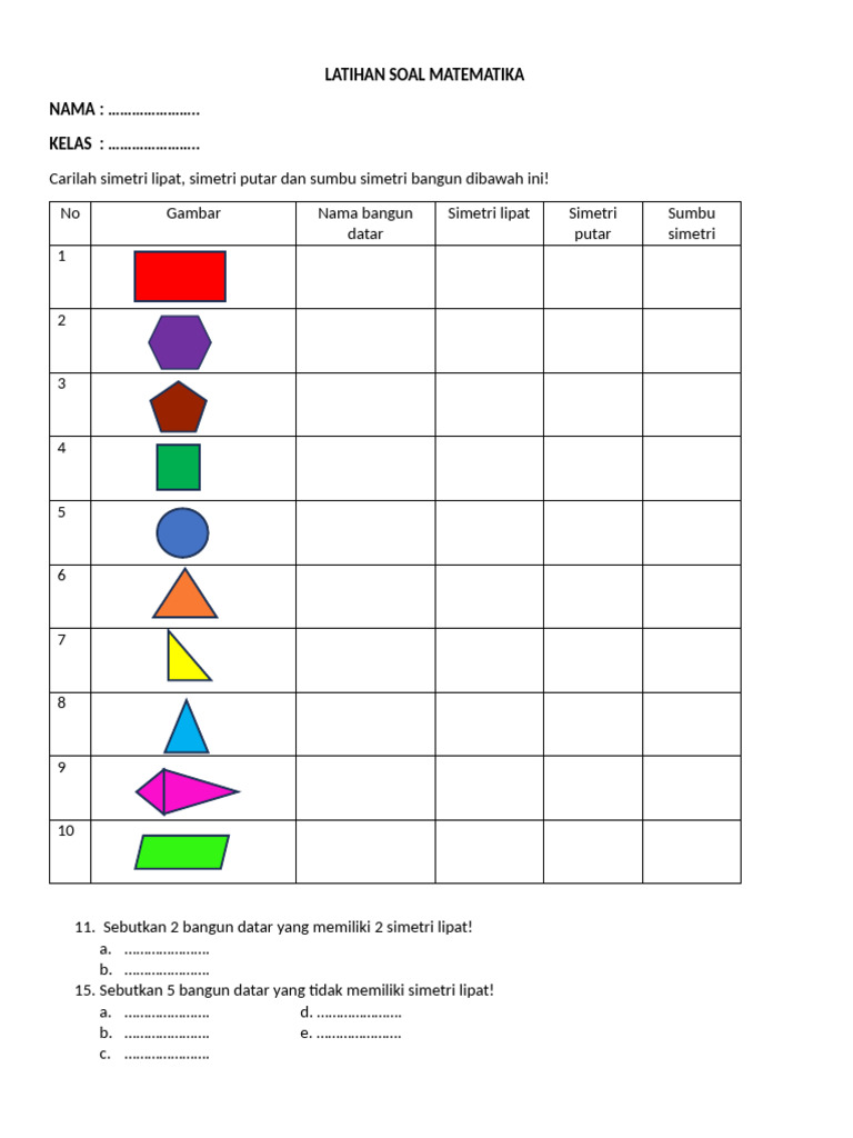 LATIHAN SOAL MATEMATIKa Bangun Datar Simetri | PDF | Griya & Taman