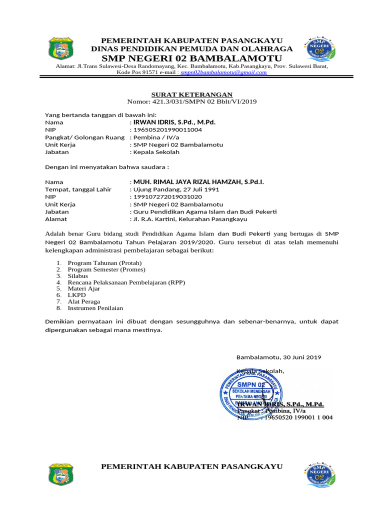 Surat Keterangan Administrasi Pembelajaran | PDF