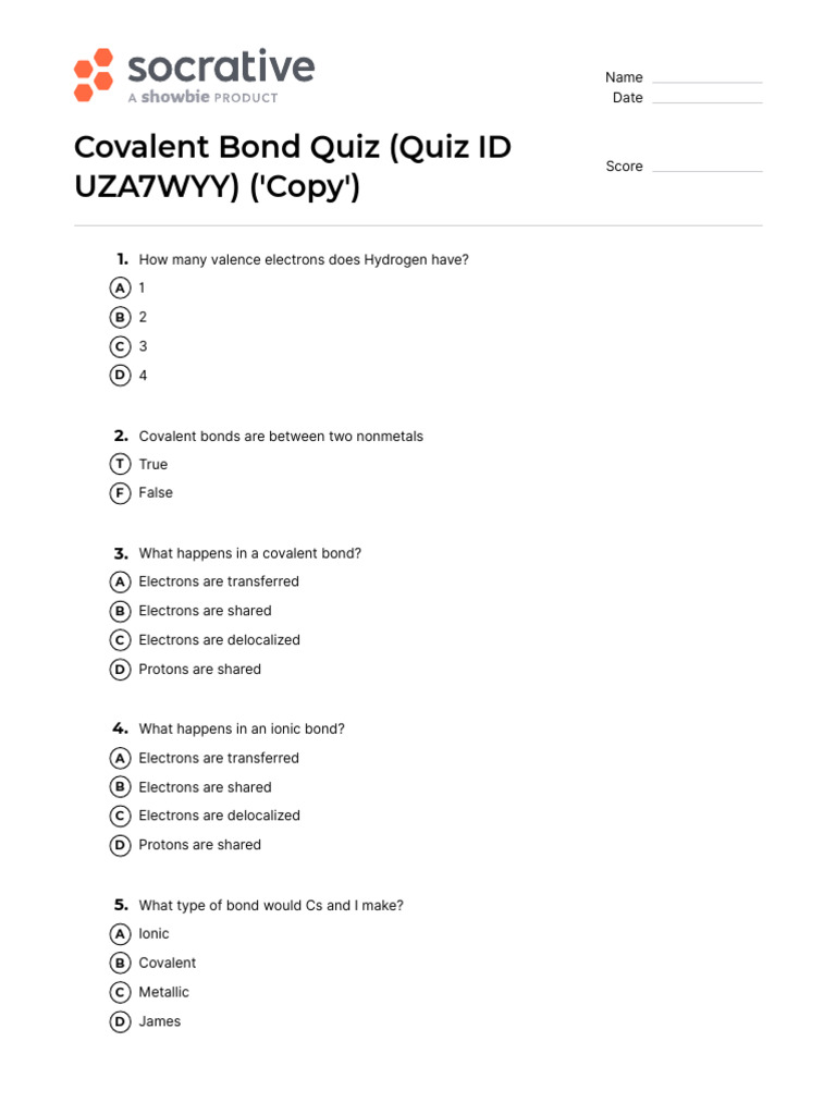 Quiz - Covalent Bond | PDF