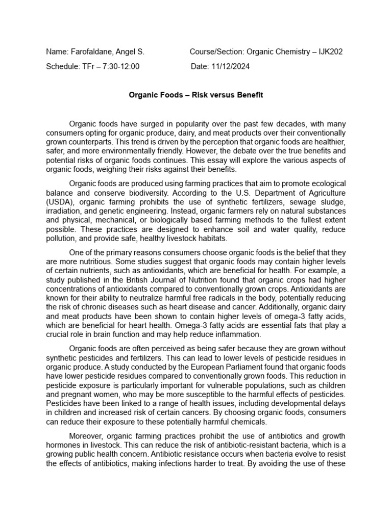 CHM032A_Essay | PDF | Organic Farming | Organic Foods