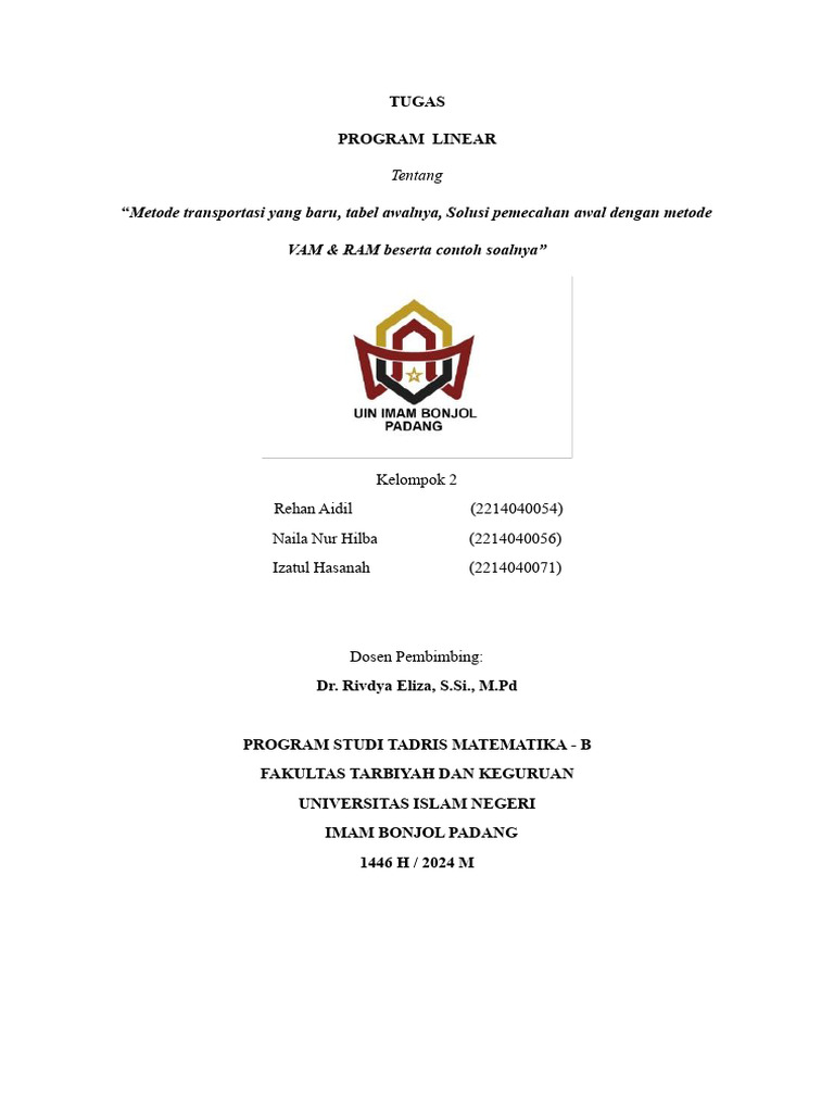 Makalah Program Linear Metode Vam | PDF | Seni