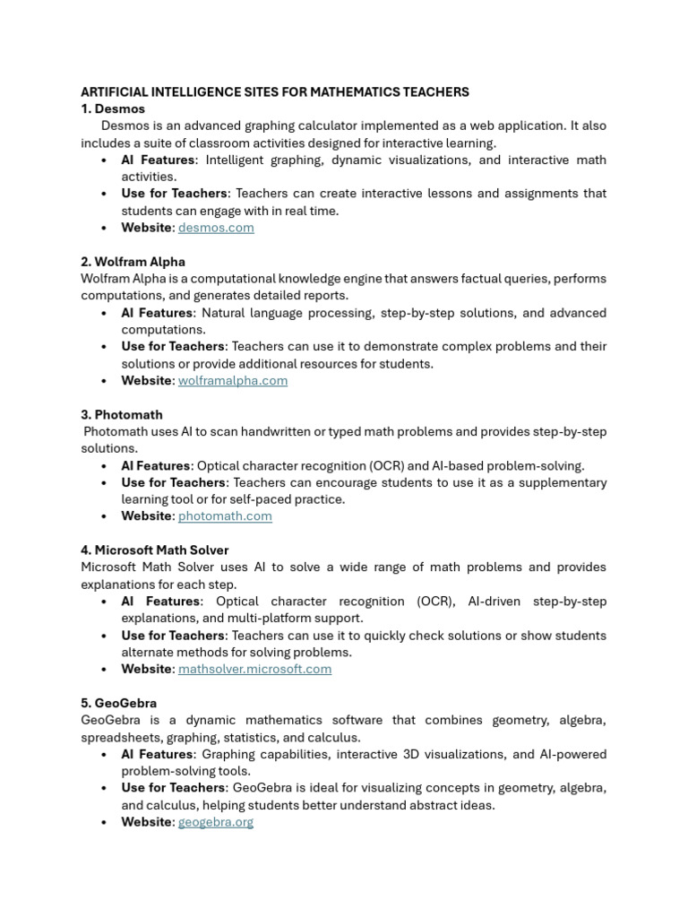 Ai Sites For Mathematics Teachers | PDF | Artificial Intelligence ...