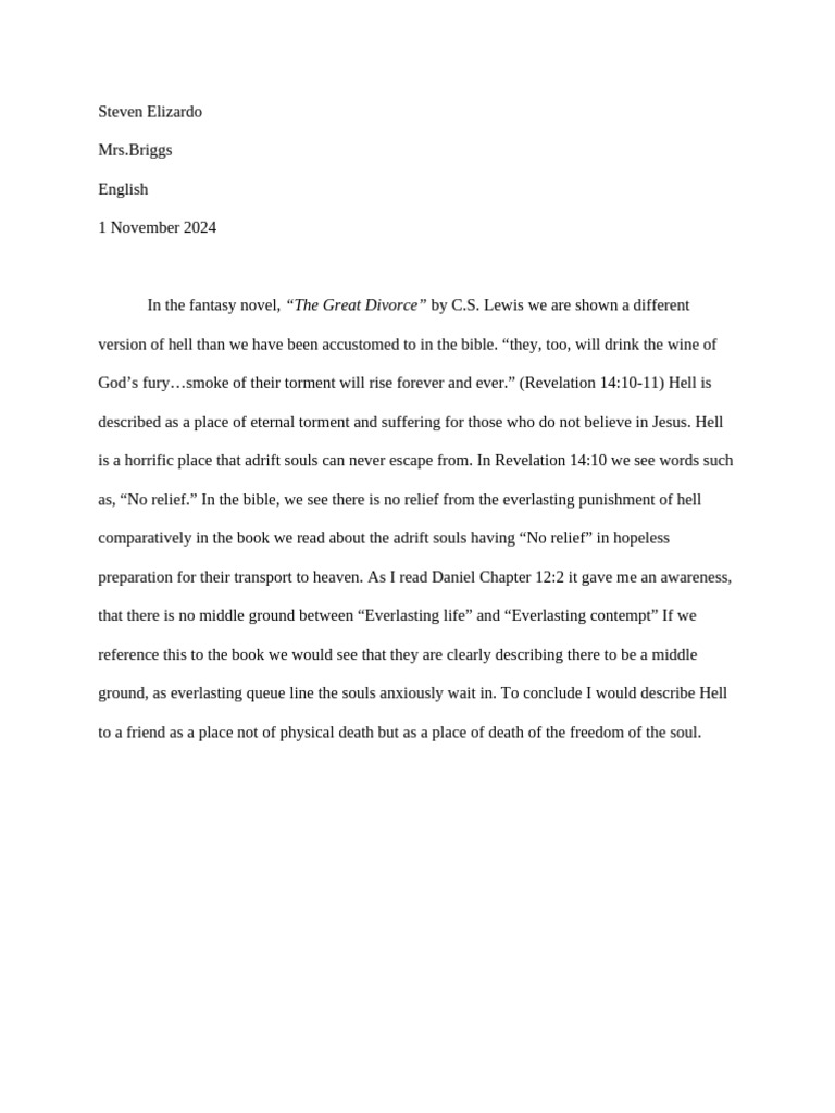 C.S. Lewis's Hell in "The Great Divorce" | PDF | Philosophy | Poetry