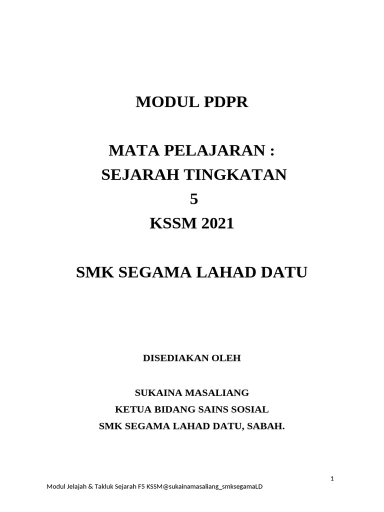 Skema Modul PDPR Sejarah f5 KSSM 2021 | PDF