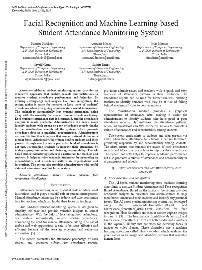 Facial Recognition and Machine Learning-Based Student Attendance Monitoring System | PDF | Image ...