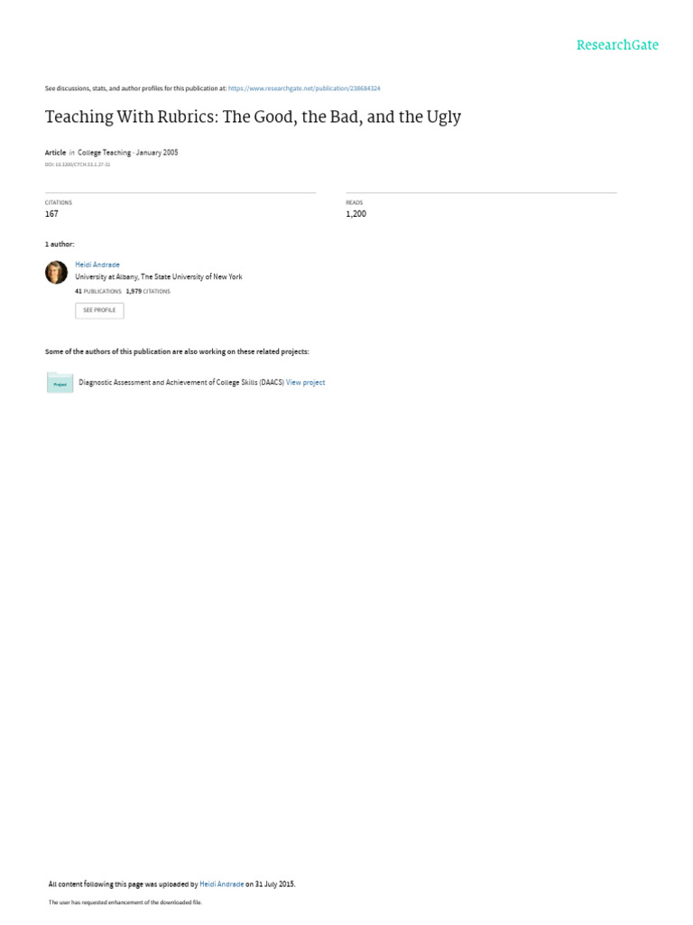 Teaching With Rubrics The Good The Bad and The Ugl | PDF | Rubric ...