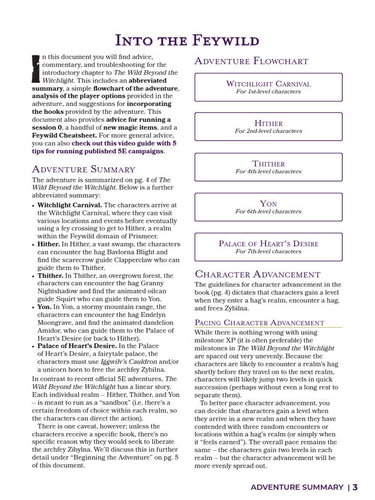 Into The Feywild - A The Wild Beyond The Witchlight's DM Resource (Printer Friendly) | PDF | Fairies