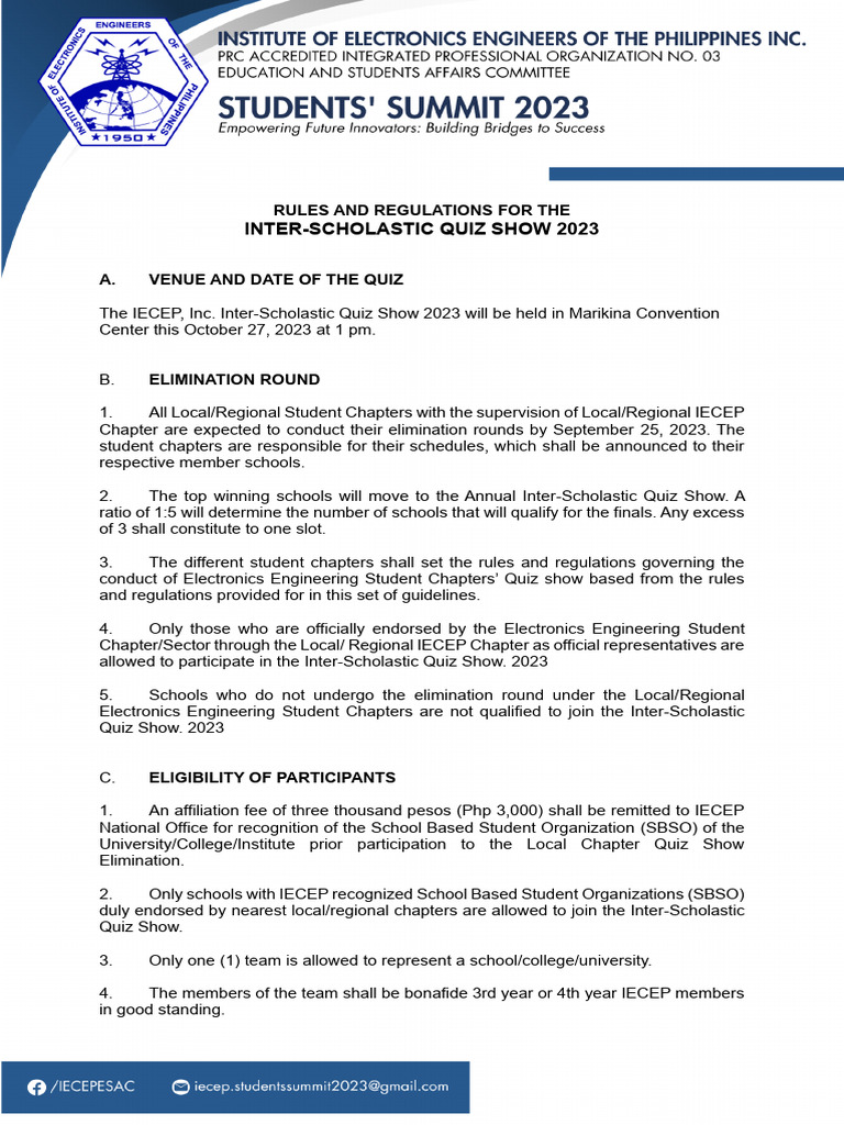 2023 IECEP Inc Interscholastic Quiz Show Guidelines Updated | PDF | Technology & Engineering